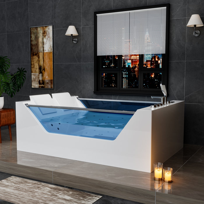 Empava 71 in. x 48 in. Whirlpool Air Combination Bathtub, Rectangular Lighted Thermostatic Bath ...